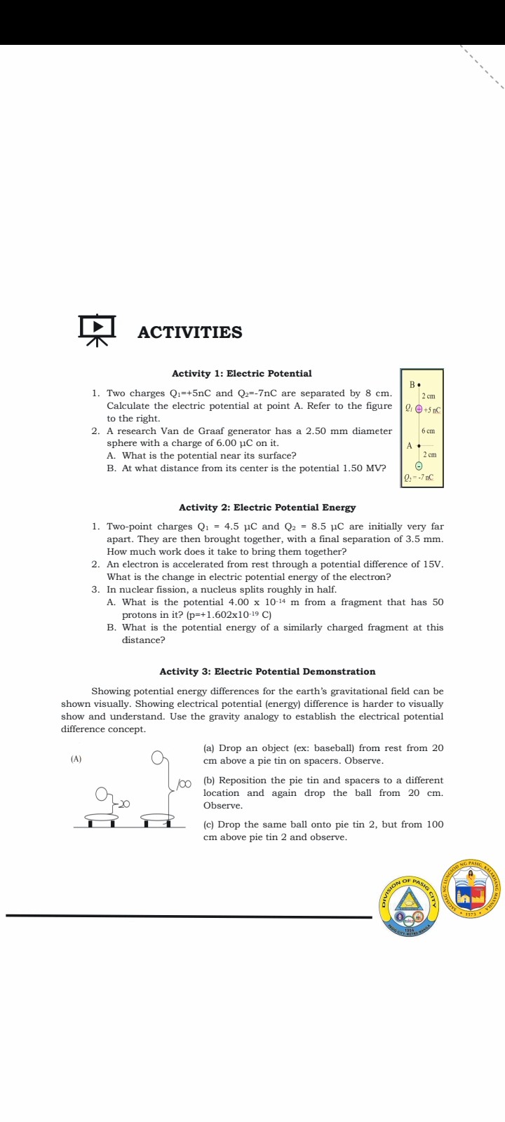 SOLVED: ACTIVITIES Activity 1: Electric Potential 1. Two charges Q1=+5 ...