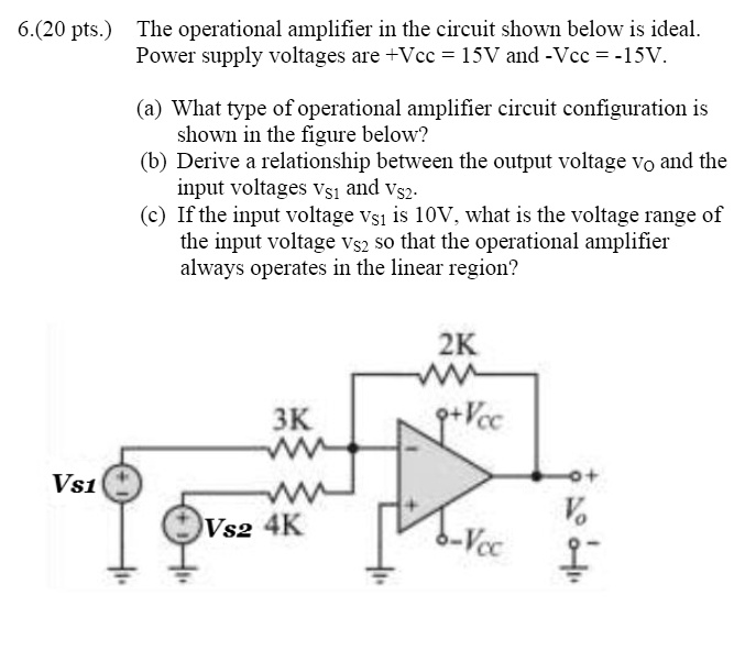 SOLVED: The operational amplifier in the circuit shown below is ideal. Power supply voltages are ...
