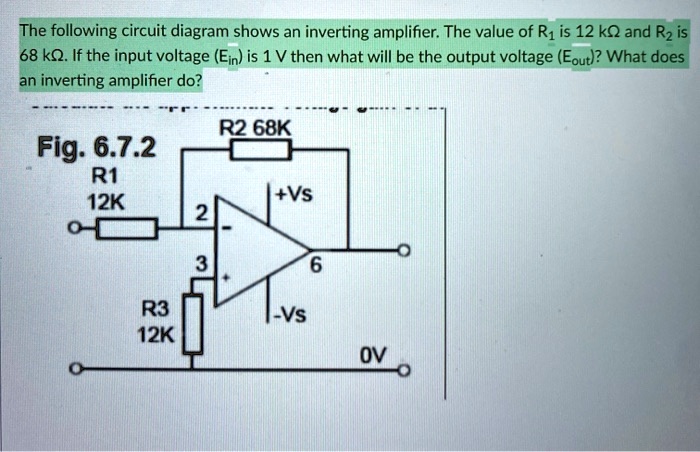 SOLVED: The following circuit diagram shows an inverting amplifier. The value of R1 is 12 kÎ ...