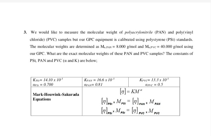 SOLVED: 3. We would like to measure the molecular weight of ...