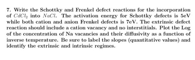 Solved 7 Write The Schottky And Frenkel Defect Reactions For The