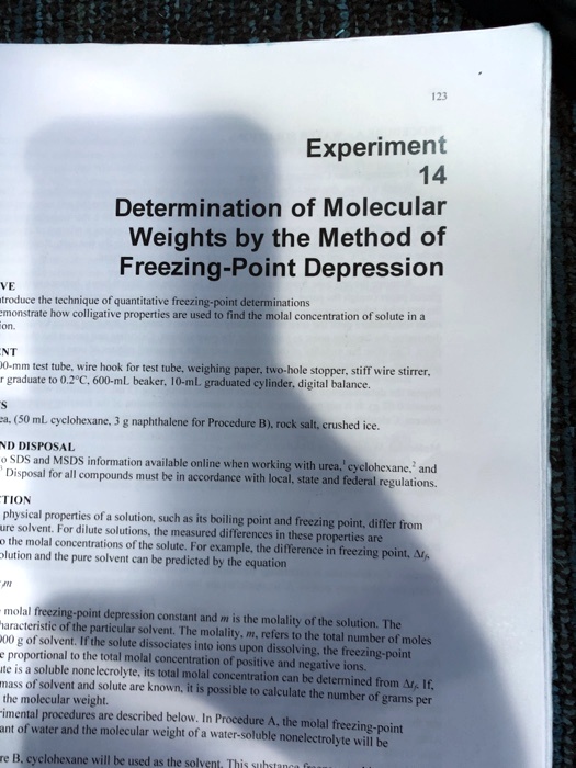 SOLVED: Experiment 14: Determination of Molecular Weights by the Method of Freezing-Point ...