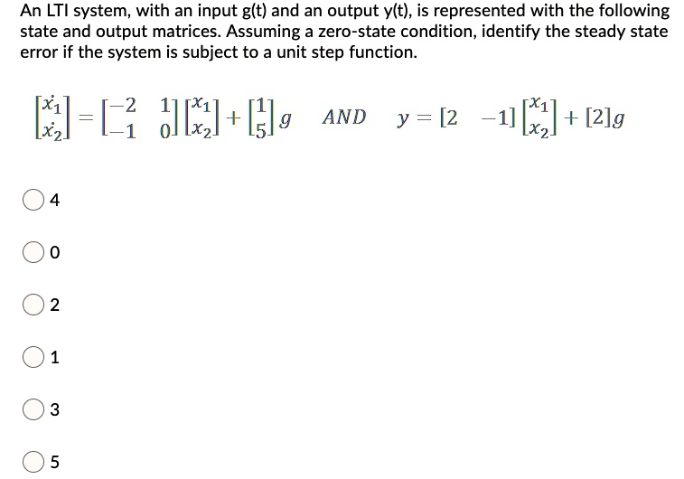 SOLVED: An LTI system, with an input g(t) and an output y(t), is represented with the following ...
