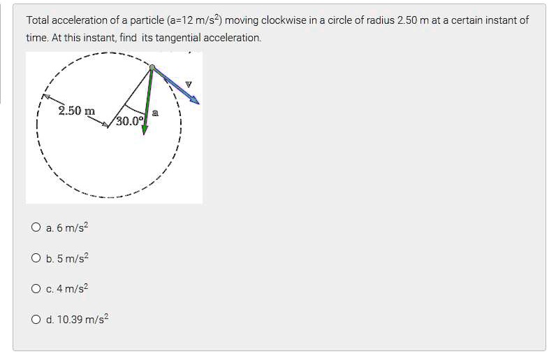 total acceleration of a particle a12 ms moving clockwise in a circle of ...