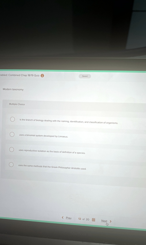 modern taxonomy multiple choice is the branch of biology dealing with ...