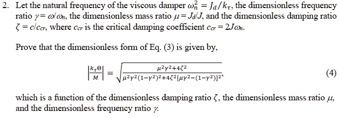 SOLVED: Let the natural frequency of the viscous damper Wz = Ja/ Kta ...