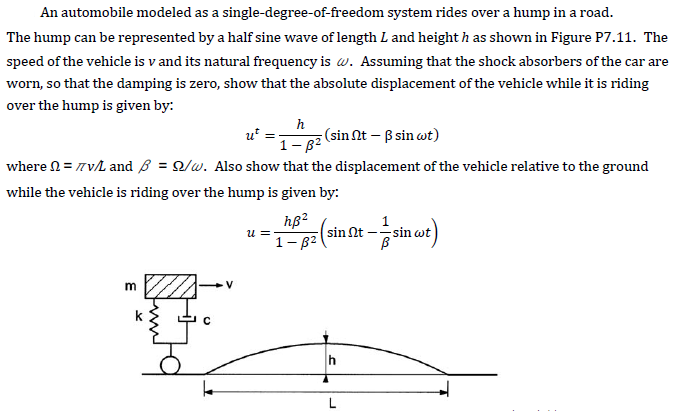 an automobile modeled as a single degree of freedom system rides over a ...