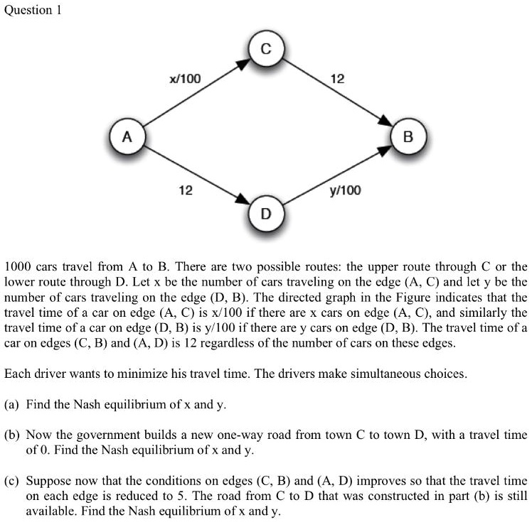 x/100 12 12 y/100 1000 cars travel from A to B. There are two possible ...