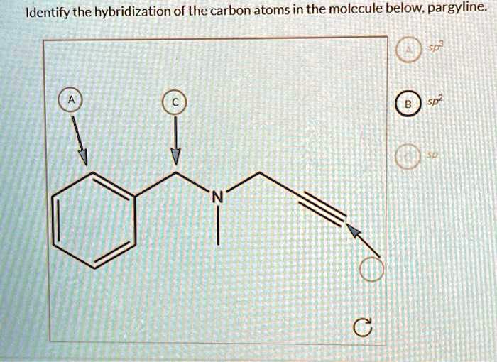 SOLVED: Identify the hybridization of the carbon atoms in the molecule ...