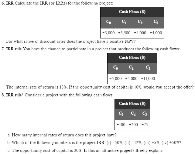 please show all formulas 6irr calculate the irr or irrs for the ...