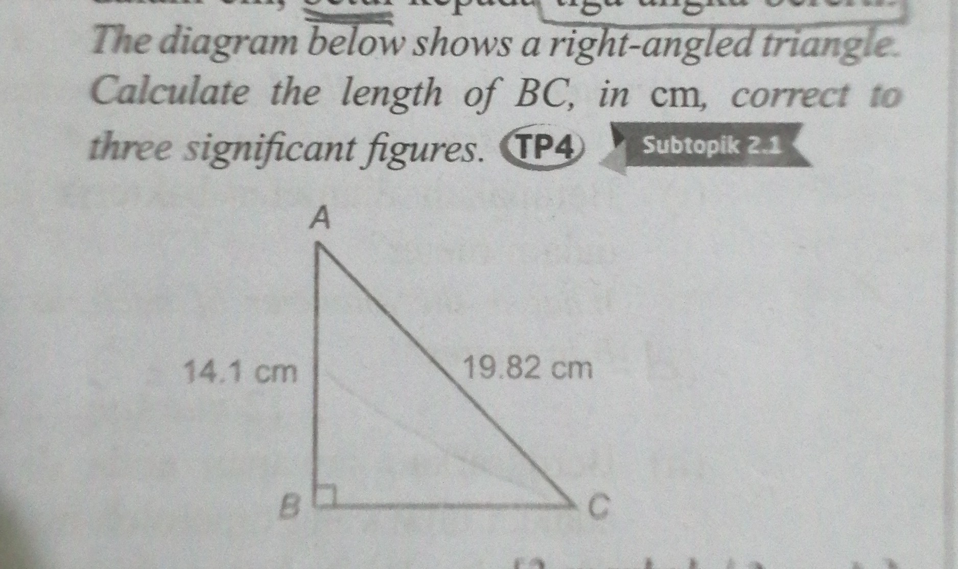The diagram below shows a right-angled triangle. Calculate the length ...