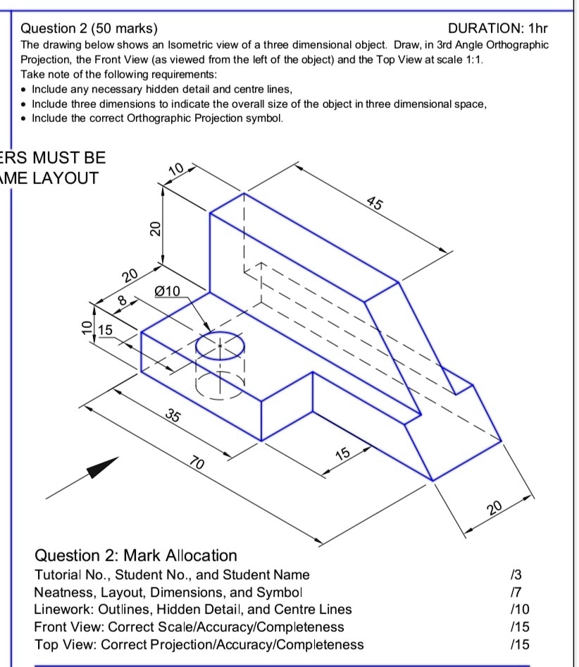 SOLVED: USING AUTOCAD 2020 Question 2 (50 marks DURATION: 1hr) The drawing below shows an ...