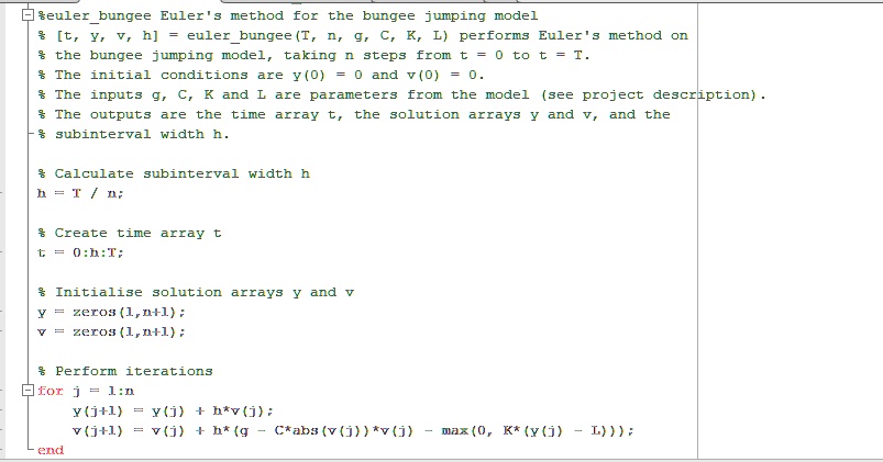 SOLVED:geuler bungee Euler' method for the bungee jumping model [t ...