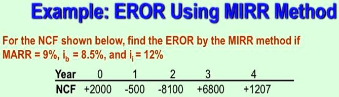 SOLVED: Example: EROR (sing MIRR Method For the NCF shown below; find ...