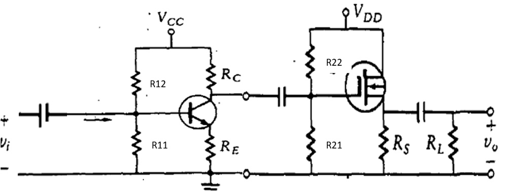 design the two stage circuit shown in the figure considering the ...