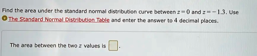 Find the area under the standard normal distribution curve between z=0 and z=-1.3. Use The ...