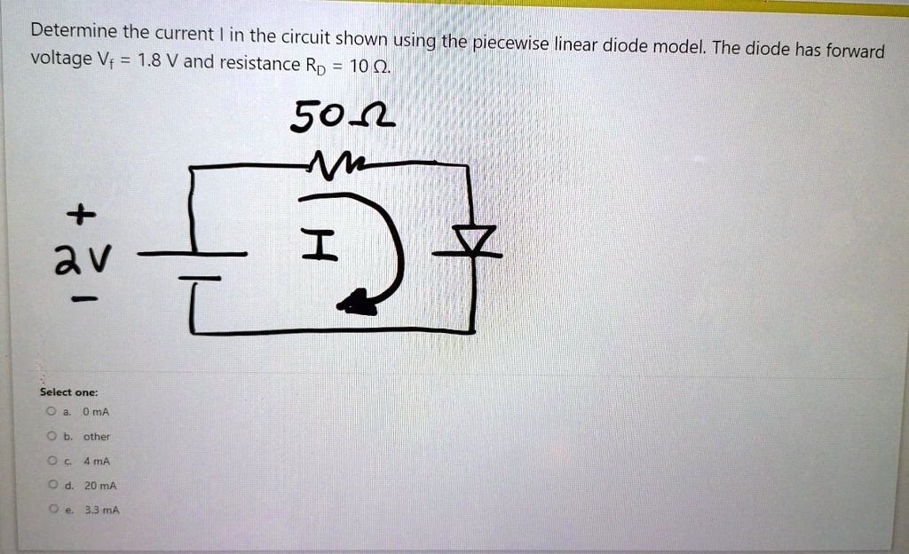 Determine the current in the circuit shown using the piecewise linear diode model: The voltage V ...