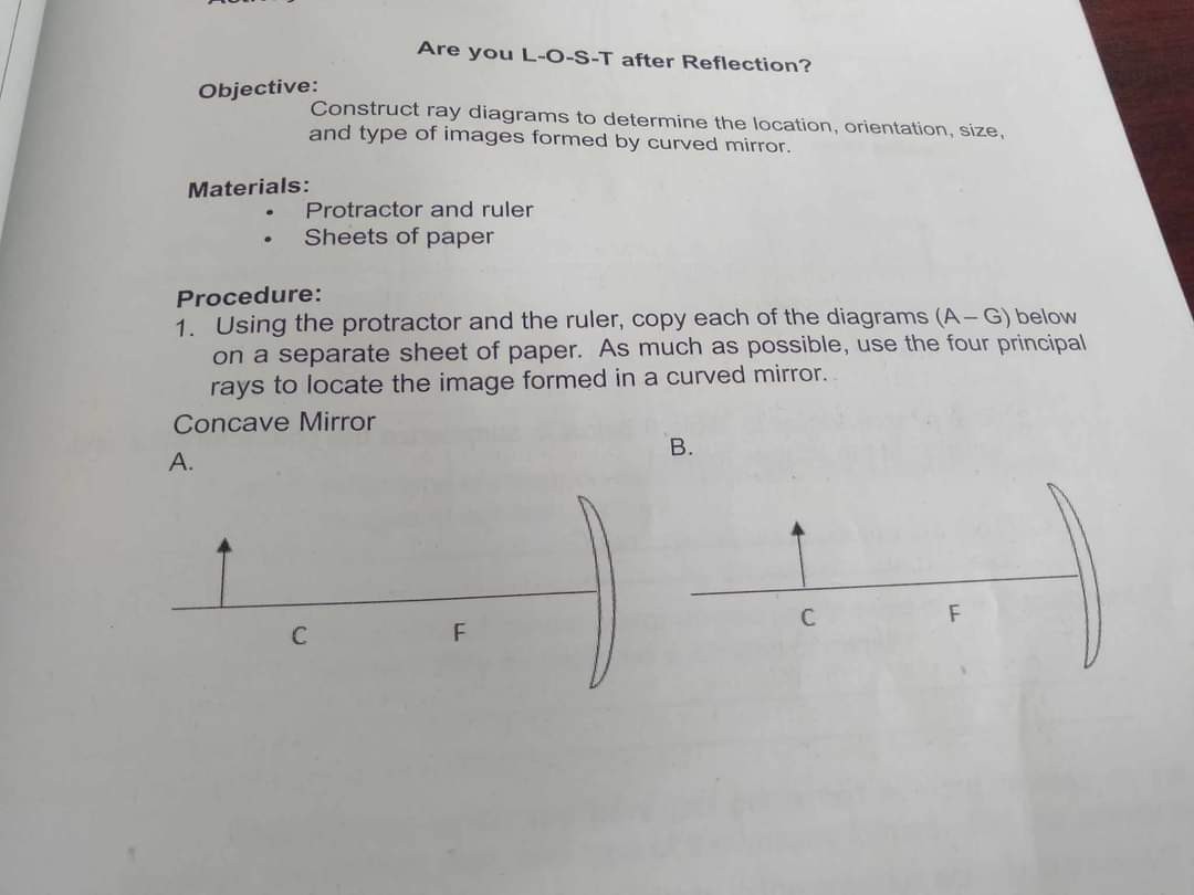 Are you L-O-S-T after Reflection? Objective: Construct ray diagrams to determine the location ...