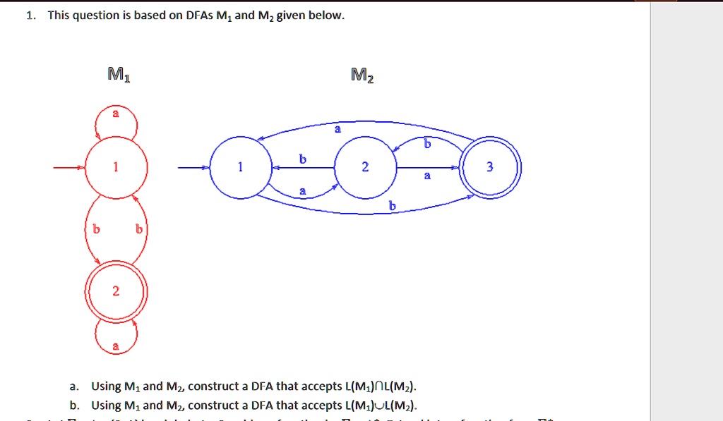 SOLVED: This question is based on DFAs Mi and Mz given below: Mi Mz ...