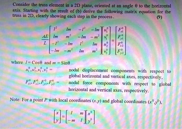 SOLVED: Consider the truss element in a 2D plane, oriented at an angle ...