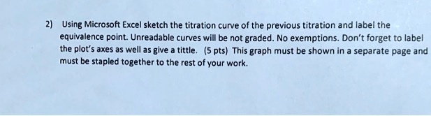 SOLVED: Using Microsoft Excel, sketch the titration curve of the previous titration and label ...