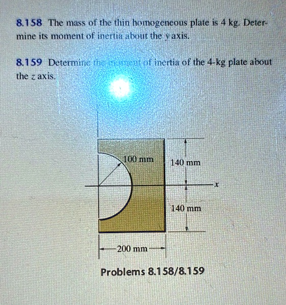 8.158 The mass of the thin homogeneous plate is 4 kg. Determine its ...