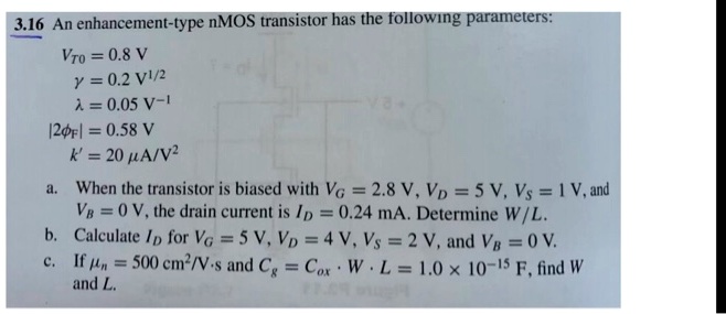 316 an enhancement type nmos transistor has the following parameters vro08v y02v12 005v 1 2f058v ...