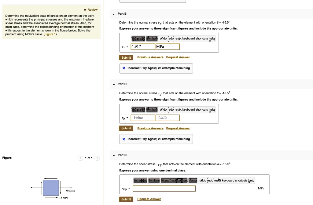 SOLVED: I Review Determine the equivalent state of stress on an element ...