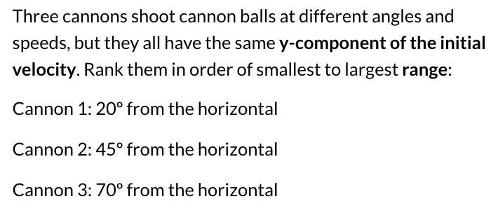 SOLVED: Three cannons shoot cannon balls at different angles and speeds ...