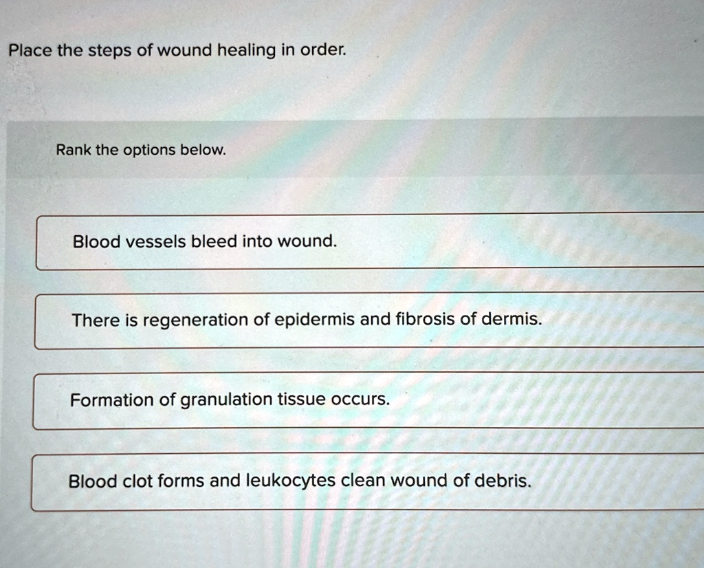 Place the steps of wound healing in order. Rank the options below ...