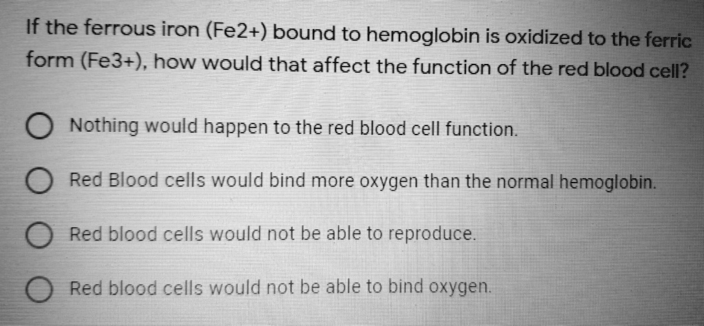 Solved If The Ferrous Iron Fe2 Bound To Hemoglobin Is Oxidized To