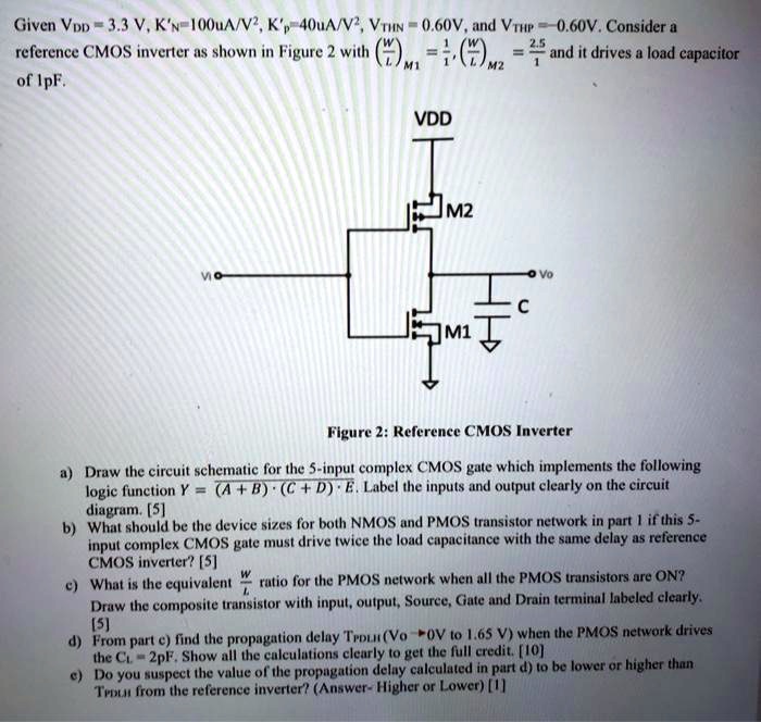 Given VDD = 3.3 V, K'N=100uA/V^2, K'p=40uA/V^2, VTHN