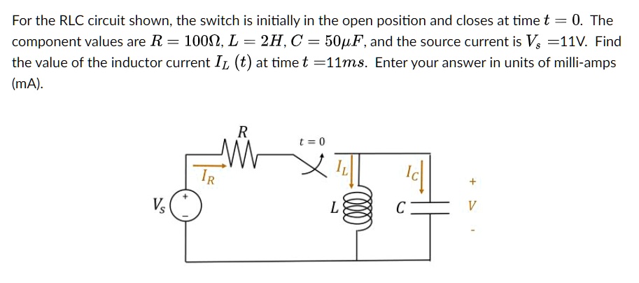 SOLVED: For the RLC circuit shown, the switch is initially in the open position and closes at ...