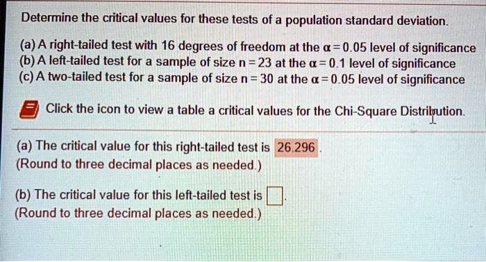 determine the critical values for these tests of a population standard ...