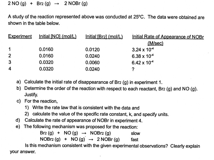 SOLVED: 2 NO (g) Br2 (g) 2 NOBr (g) A study of the reaction represented ...