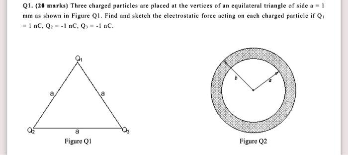 SOLVED: Q1. (20 marks) Three charged particles are placed at the vertices of an equilateral ...