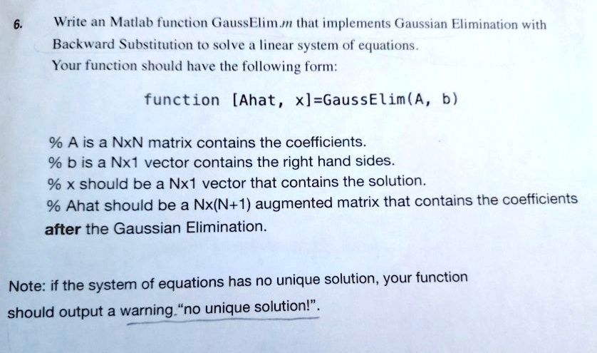 Solved Text Write A Matlab Function Gausselimm That Implements Gaussian Elimination With 8680