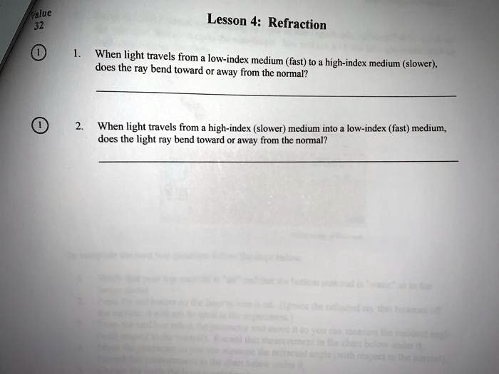 SOLVED: Lesson 4: Refraction When light travels from a low-index medium ...