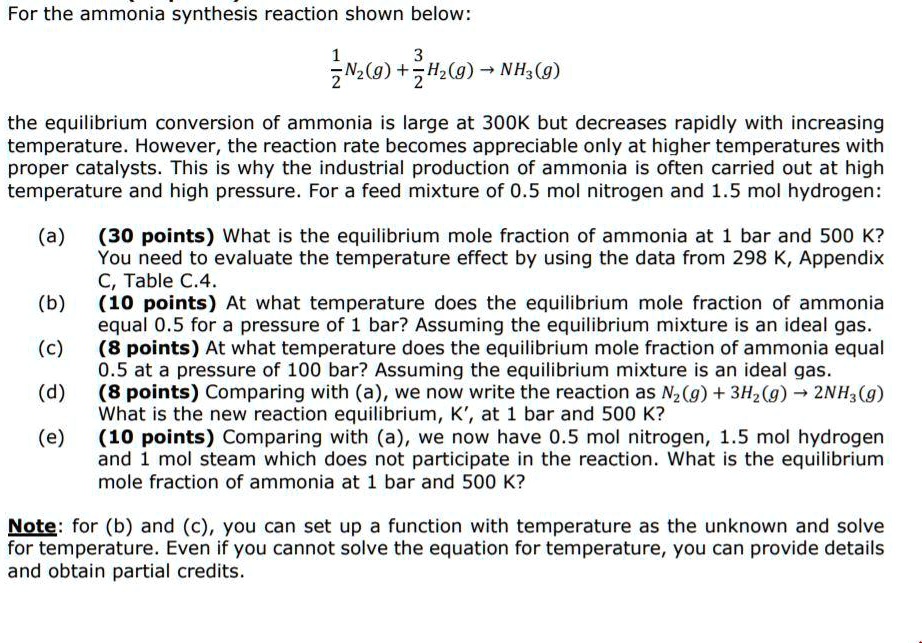 SOLVED: For the ammonia synthesis reaction shown below: N2 + 3H2 â‡Œ ...