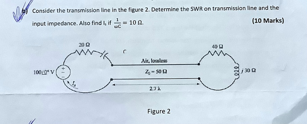 SOLVED: Consider the transmission line in the figure 2. Determine the ...