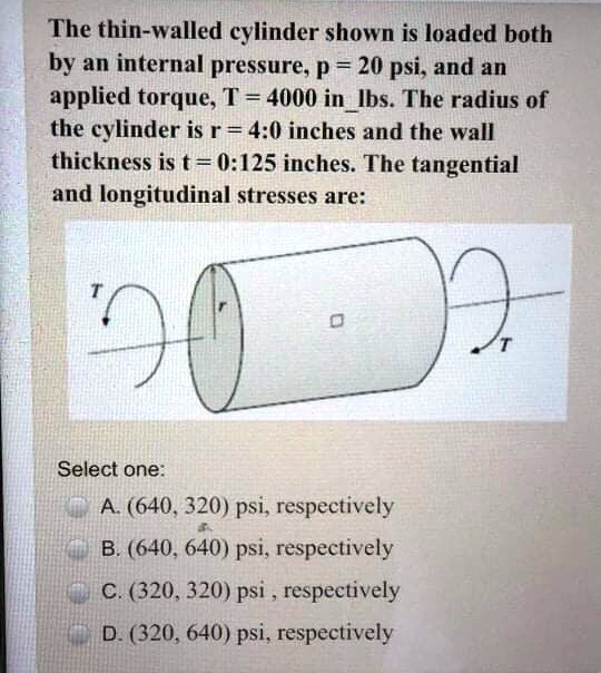 SOLVED: The thin-walled cylinder shown is loaded both by an internal ...