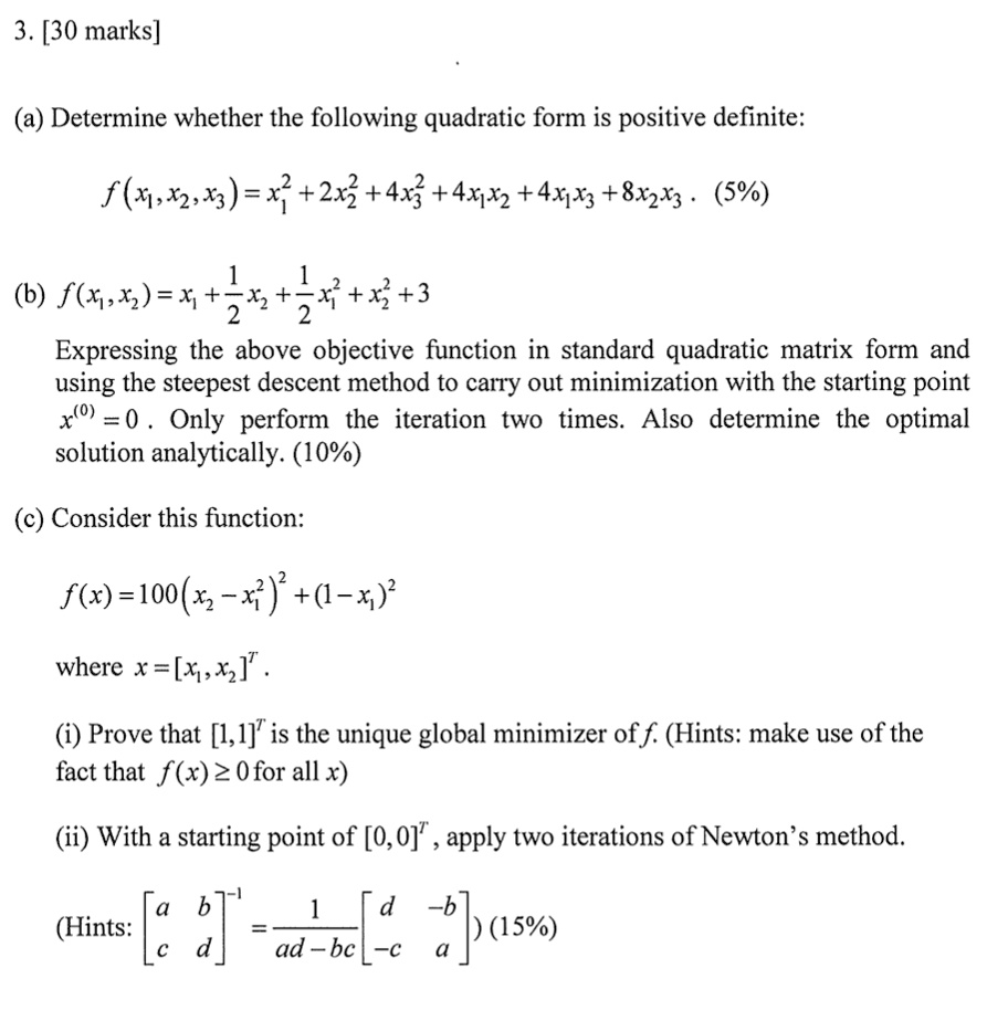 SOLVED: (a) Determine whether the following quadratic form is positive ...