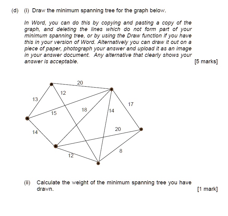 SOLVED: (a) (i) Draw the minimum spanning tree for the graph below In ...