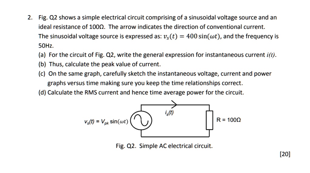 SOLVED: Fig. Q2 shows a simple electrical circuit comprising of a sinusoidal voltage source and ...