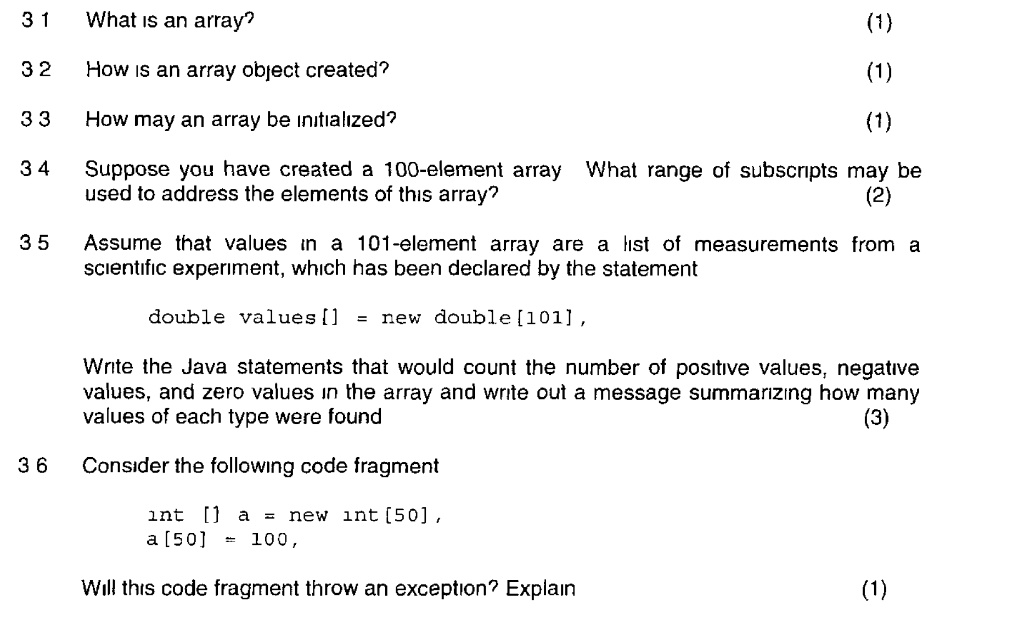 Solved Question 3 1 What Is An Array 2 How Is An Array Object Created 3 How May An Array