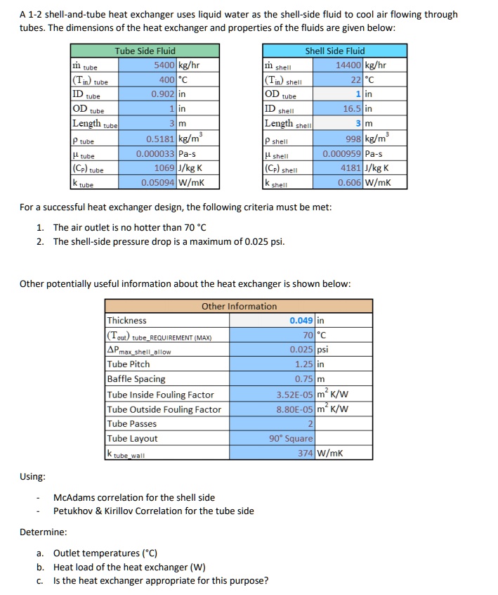 a 1 2 shell and tube heat exchanger uses liguid water as the shell side ...