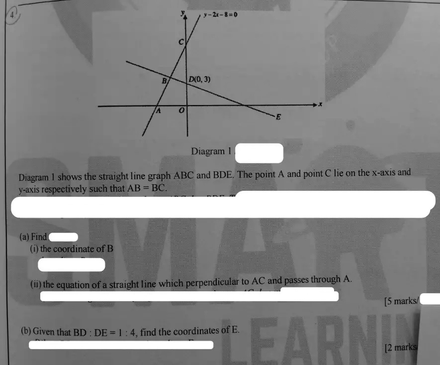 SOLVED: '-3-8=0 D(O,3) Diagram shows the straight line graph ABC and ...