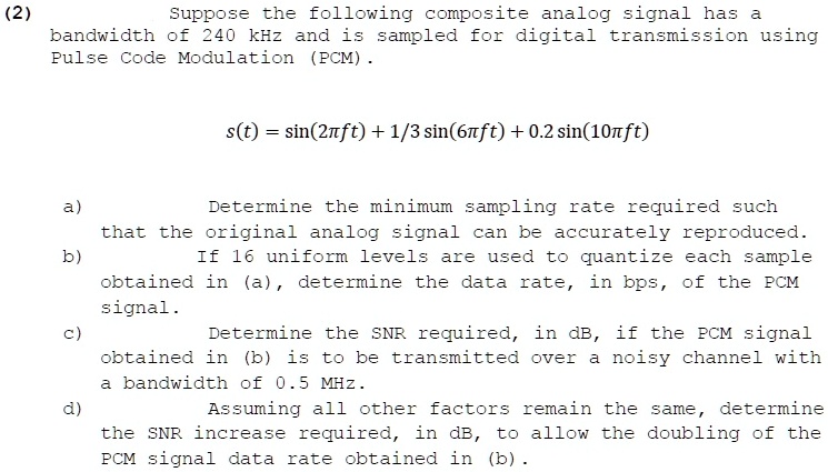 SOLVED: Suppose the following composite analog signal has a bandwidth of 240 kHz and is sampled ...