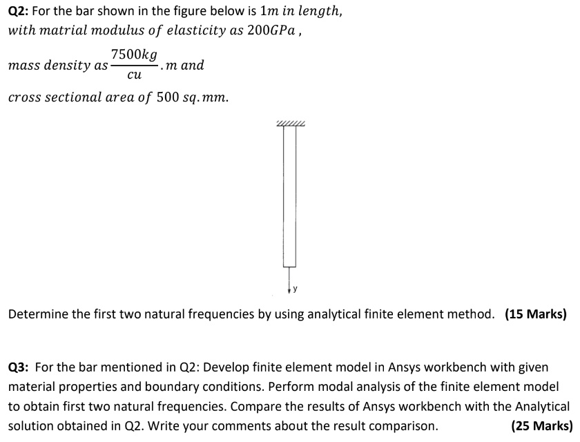 Q2: For the bar shown in the figure below is 1m in length, with matrial ...