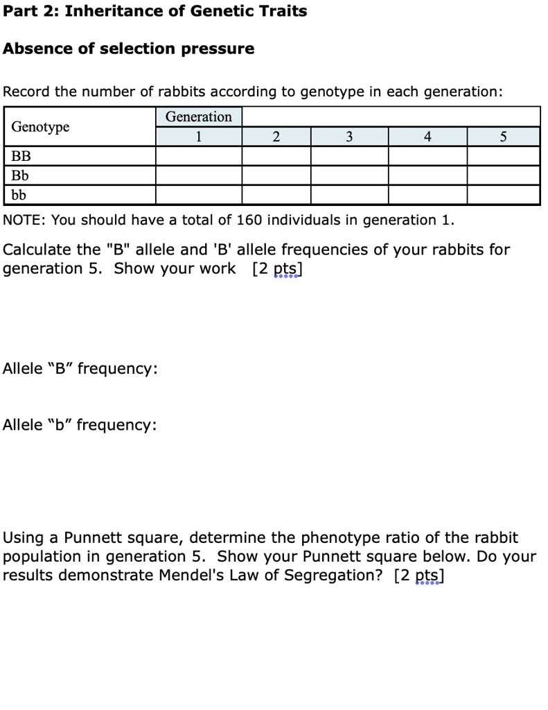 Part 2: Inheritance of Genetic Traits Absence of selection pressure ...